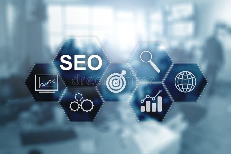 SEO. Search Engine Optimization. Business Technology on Blurred Office ...