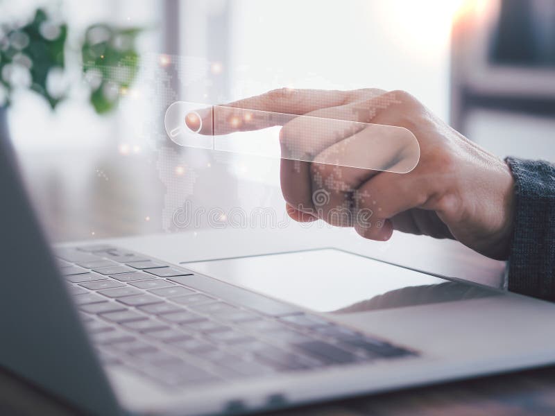 Businessman Showing Search Bar on Virtual Screen by Laptop Computer ...
