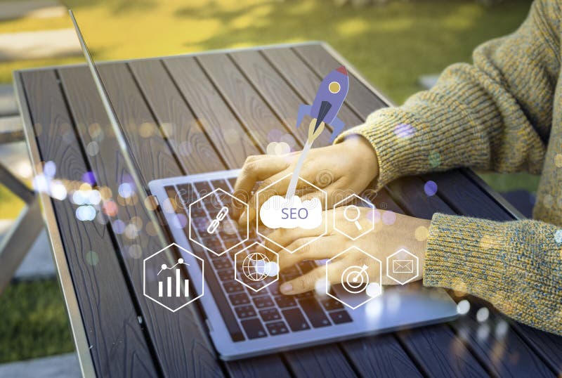 SEO Search Engine Optimization Concept with Laptop Computer. Ranking ...