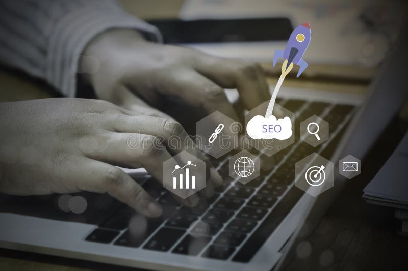 SEO Search Engine Optimization Concept with Laptop Computer. Stock ...