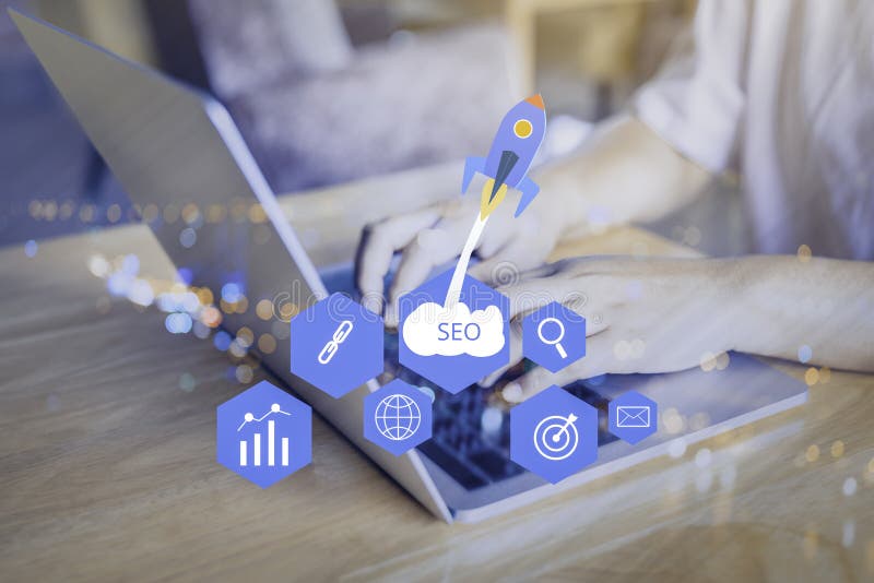 SEO Search Engine Optimization Concept with Laptop Computer. Stock ...