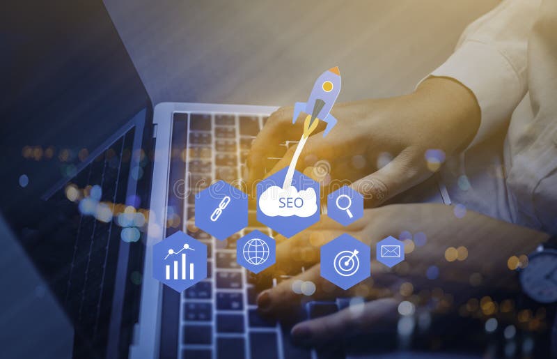 SEO Search Engine Optimization Concept with Laptop Computer. Stock ...