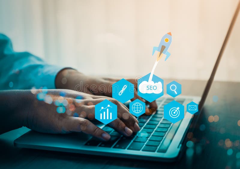 SEO Search Engine Optimization Concept with Laptop Computer. Stock ...