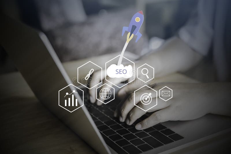 SEO Search Engine Optimization Concept with Laptop. Stock Image - Image ...