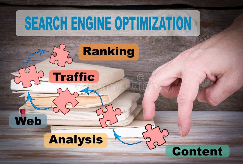 SEO SEARCH ENGINE OPTIMIZATION Concept. Stack of Books on the Wooden ...