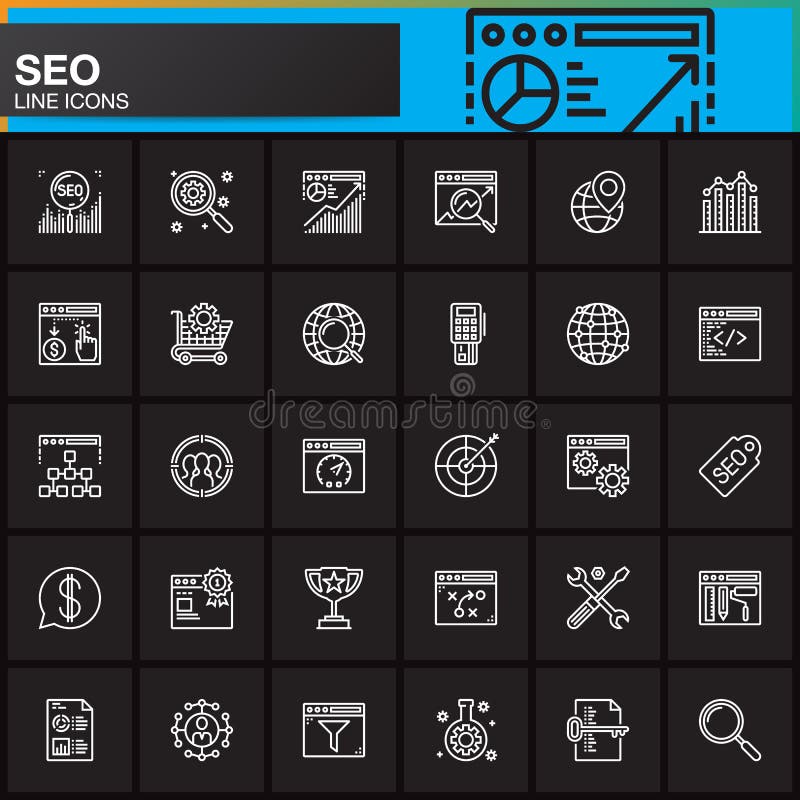 SEO, Search Engine Optimization Line Icons Set, Outline Vector Symbol ... SEO, Search Engine Optimization Line Icons Set, Outline Vector Symbol ...