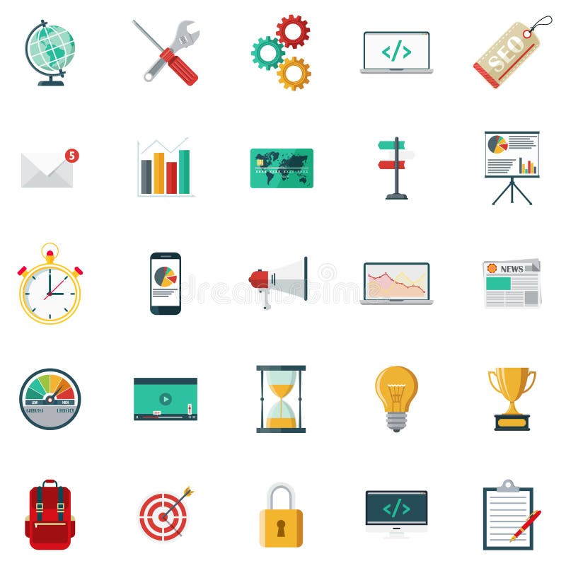 SEO Search Engine Optimization Set Icon Flat Design Cartoon Vector ...