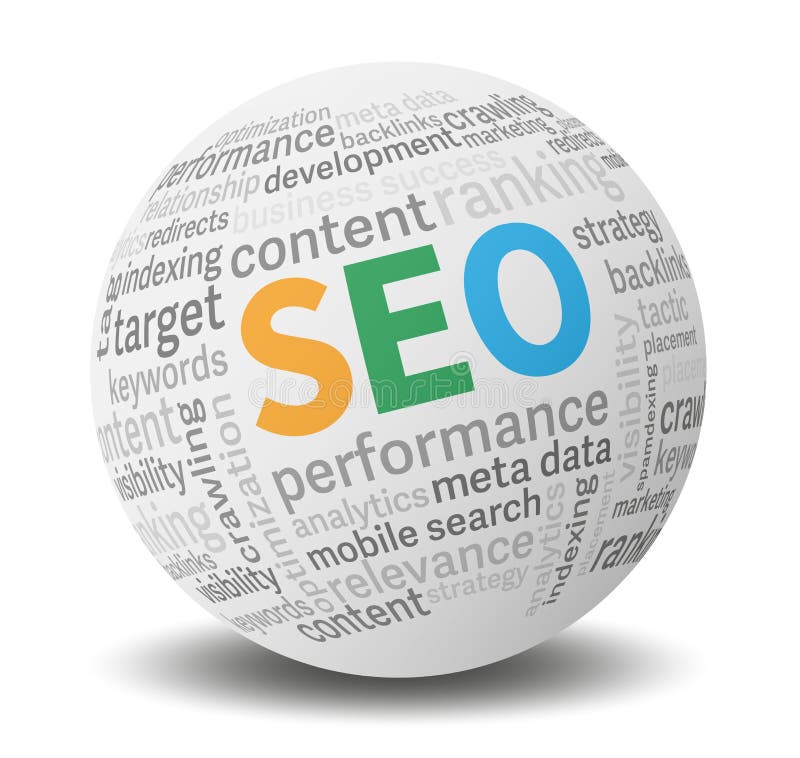 SEO Search Engine Optimization Tag Cloud on Globe Against White ...