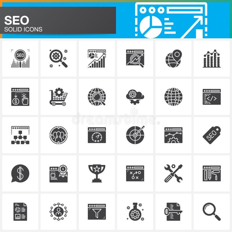 SEO, Search Engine Optimization Vector Icons Set, Modern Solid Symbol ...