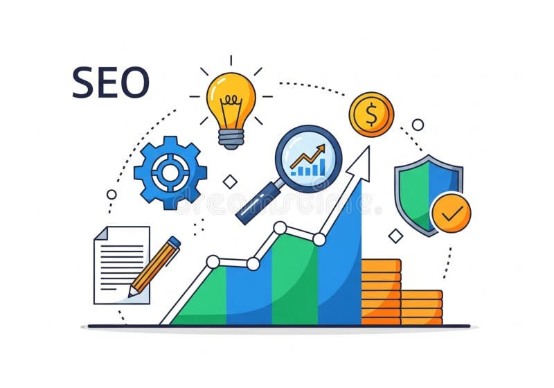 SEO-themed Illustration Featuring a Graph with Upward Trajectory, Stock ...