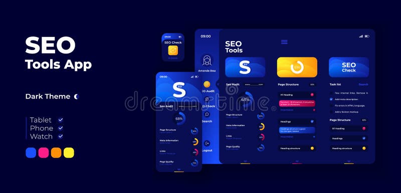 Seo Tools App Screen Vector Adaptive Design Template Stock Vector ...