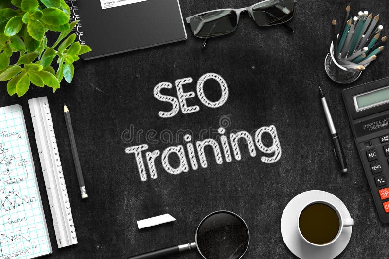 SEO Training Handwritten on Black Chalkboard. 3D. Stock Image - Image ...