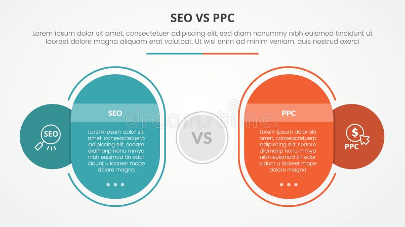 Seo Vs Ppc Advertising Comparison Opposite Infographic Concept for Slide Presentation with Round ...