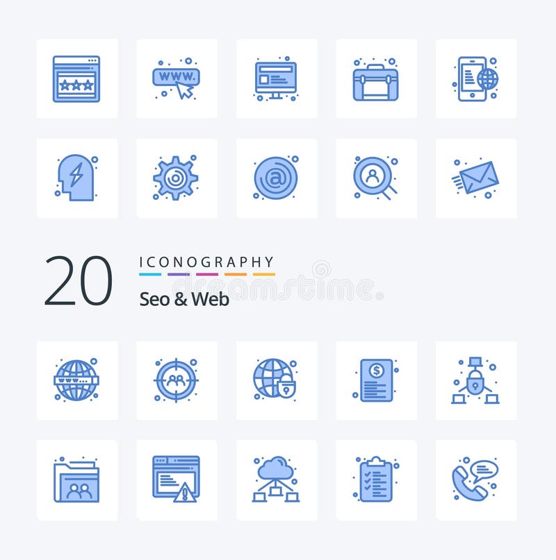 20 Seo Web Blue Color Icon Pack Like Communication Paper Global ...