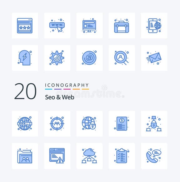 20 Seo Web Blue Color Icon Pack Like Communication Paper Global ...