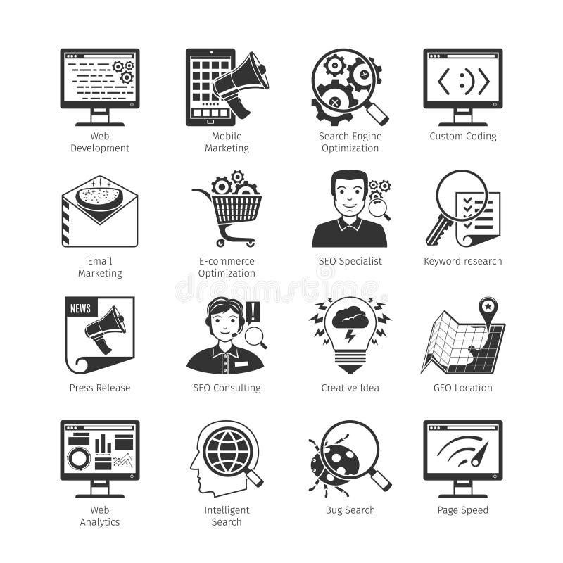 SEO and Web Development Black Icons Stock Vector - Illustration of ...