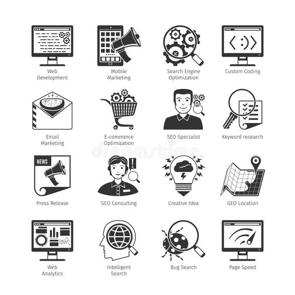 SEO and Web Development Black Icons Stock Vector - Illustration of ...
