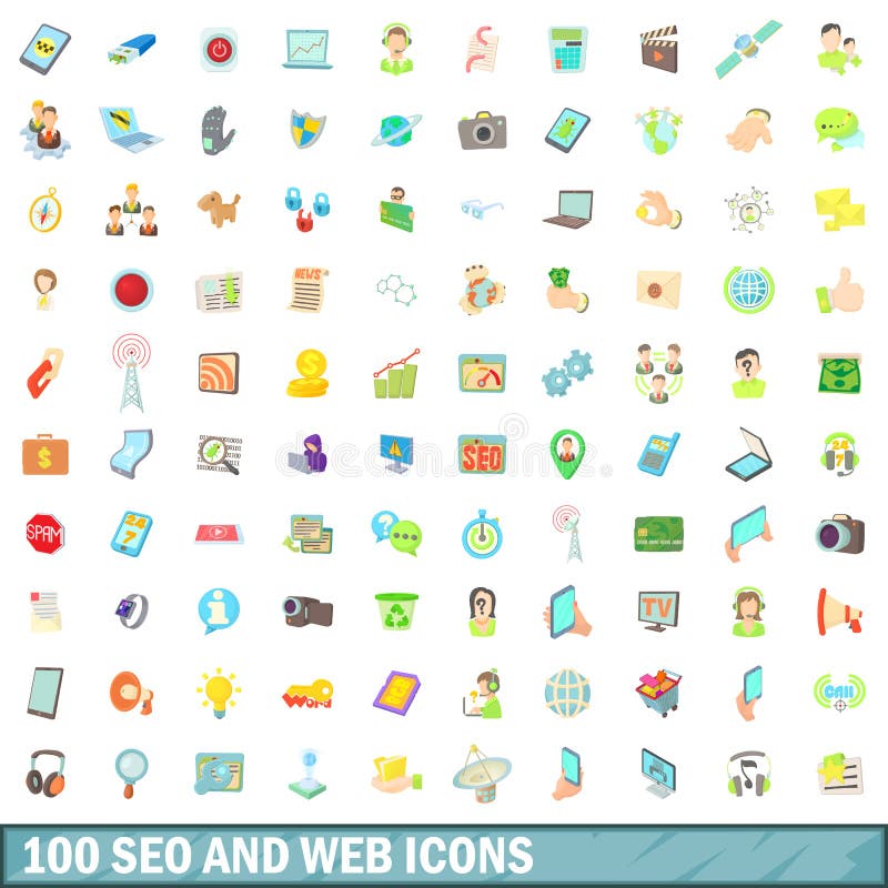 100 School and Education Icons Set, Cartoon Style Stock Vector ...