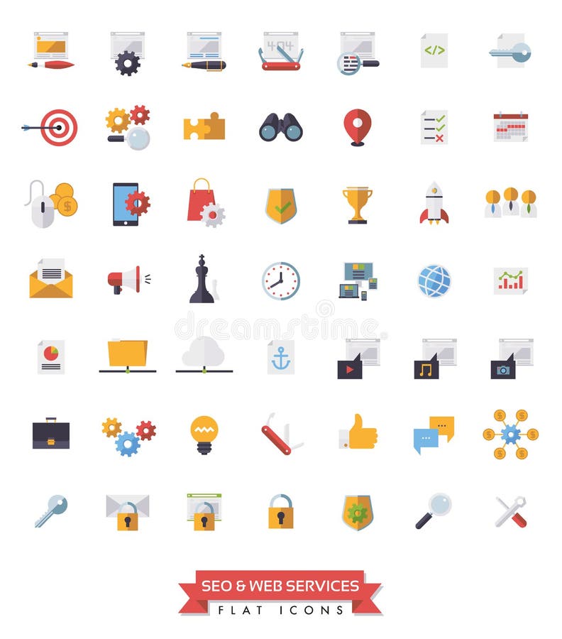 SEO and Web Services Flat Design Icon Set Stock Vector - Illustration ...
