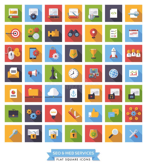SEO and Web Services Flat Design Long Shadow Icon Set Stock Vector ...