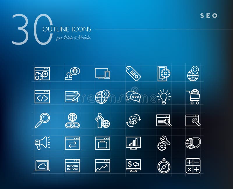 Seo Website Outline Icons Set Stock Vector - Illustration of keyword ...