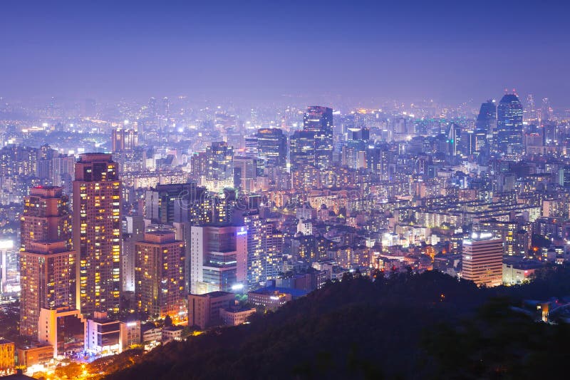 Seoul City at Night, South Korea. Editorial Photo - Image of ...