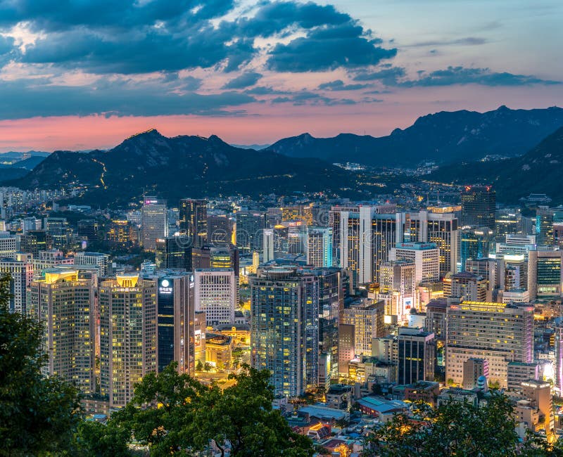 Seoul Cityscape Panoramic Sunset View in South Korea Editorial ...