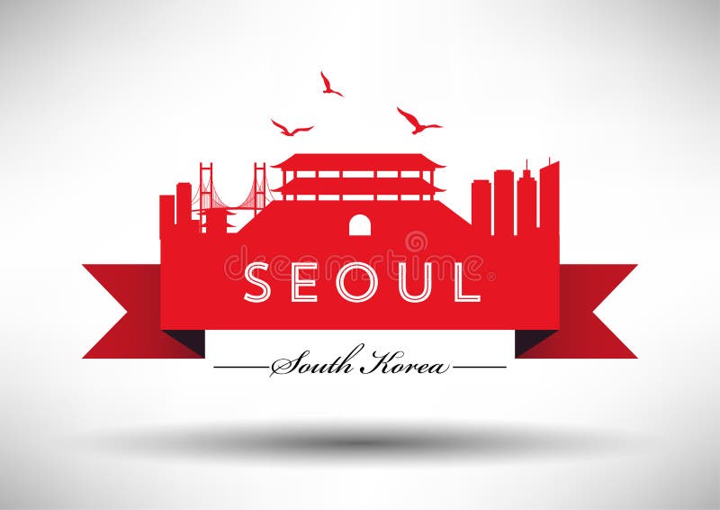 Seoul Skyline with Typography Design Stock Illustration - Illustration ...