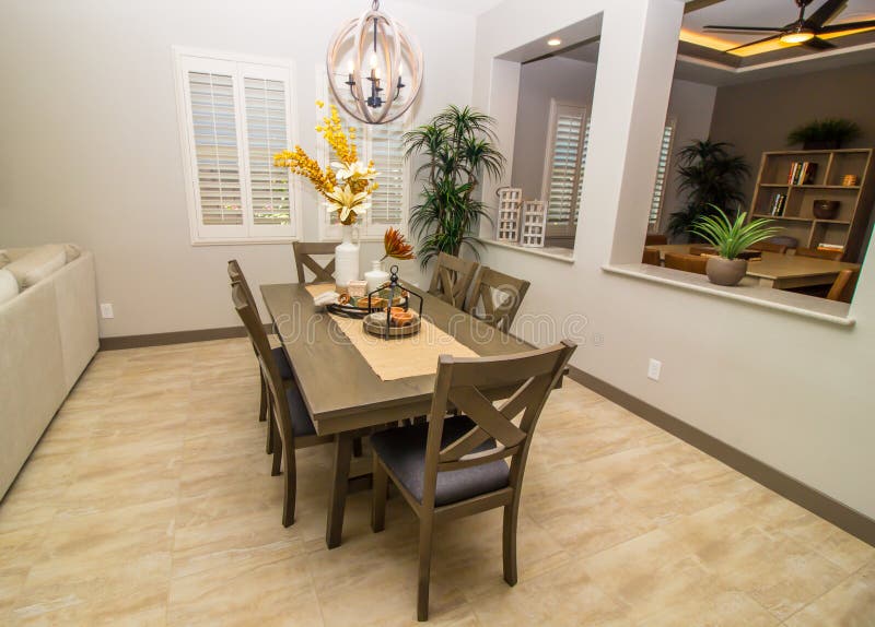 Separate Dining Area with Long Wooden Table and Six Chairs Stock Image ...