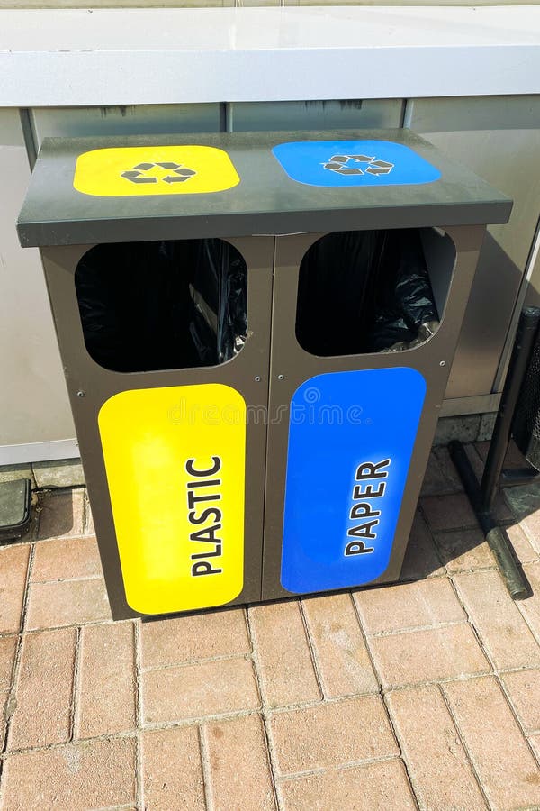 Separate Garbage Collection Containers. Collection of Plastic and Paper ...