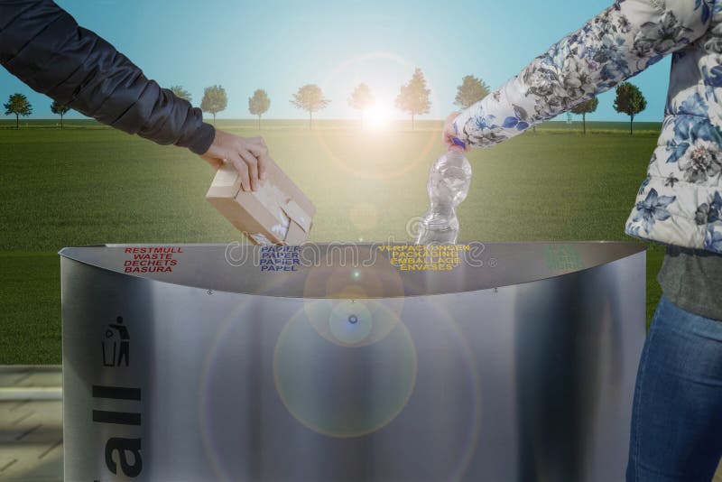 Separate Garbage Collection, People Throw Plastic and Paper into Stock ...