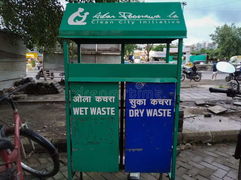 Separate Garbage Waste Bins for Dry and Wet Waste Roadside in City ...