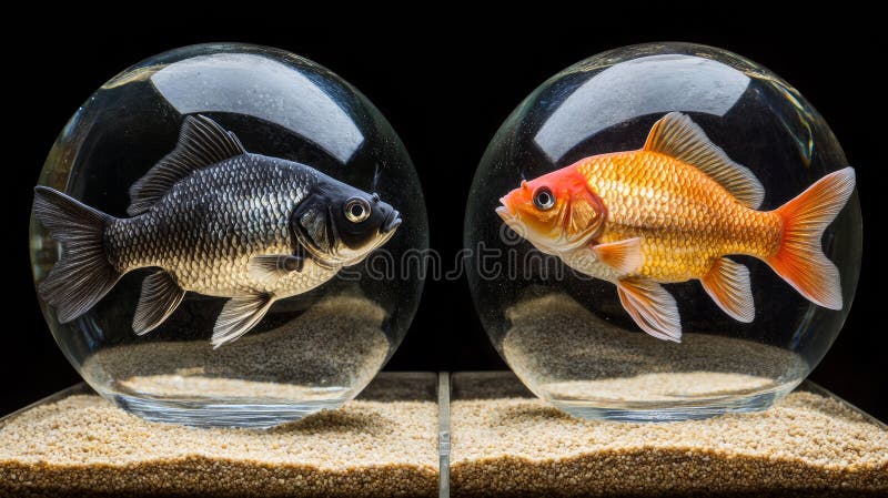 In Separate Glass Bubbles, Two Fish are Situated Facing Each Other ...