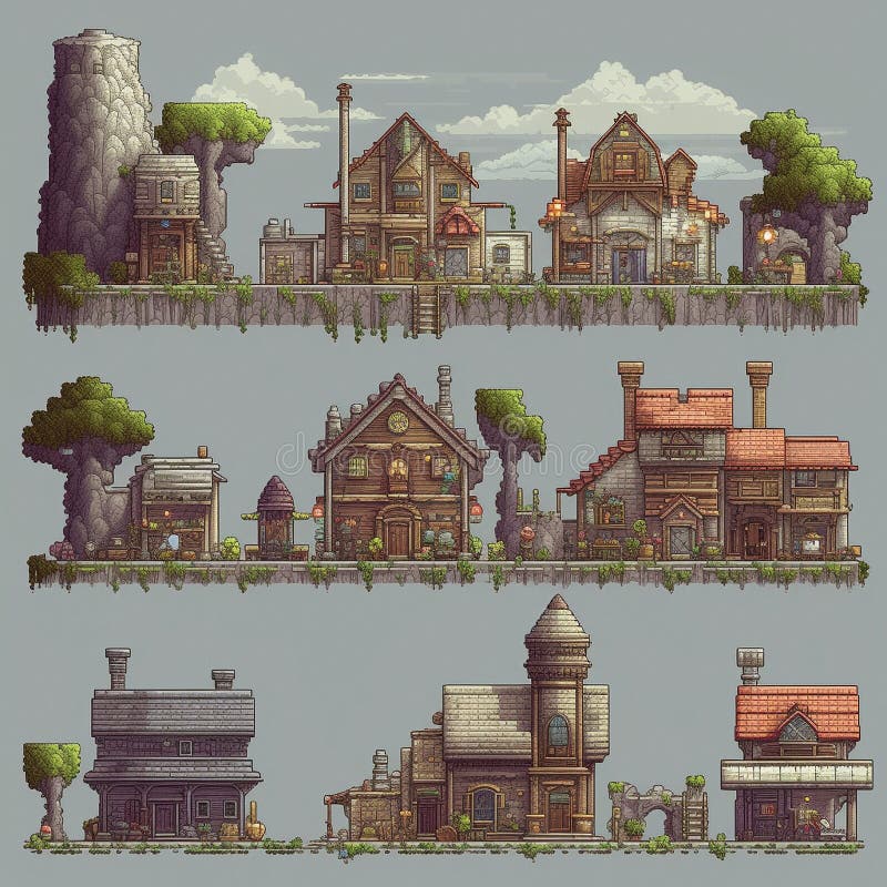 Separate Models of Pixel Buildings. 16 Pixel, Highly Detailed, Games ...