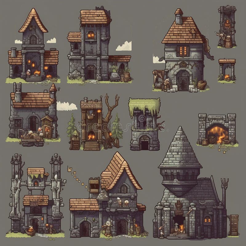 Separate Models of Pixel Buildings. 16 Pixel, Highly Detailed, Games ...