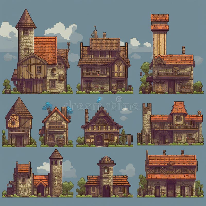 Separate Models of Pixel Buildings. 16 Pixel, Highly Detailed, Games ...