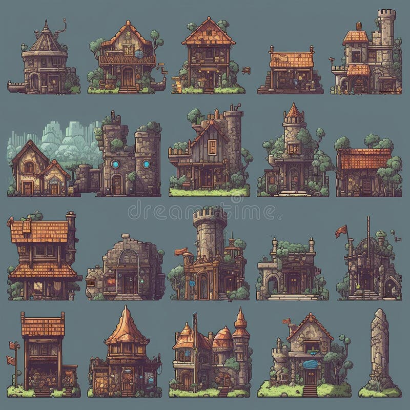Separate Models of Pixel Buildings. 16 Pixel, Highly Detailed, Games ...