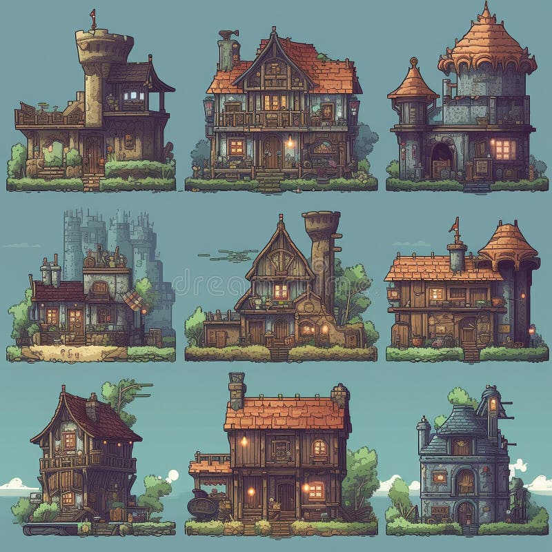 Separate Models of Pixel Buildings. 16 Pixel, Highly Detailed, Games ...