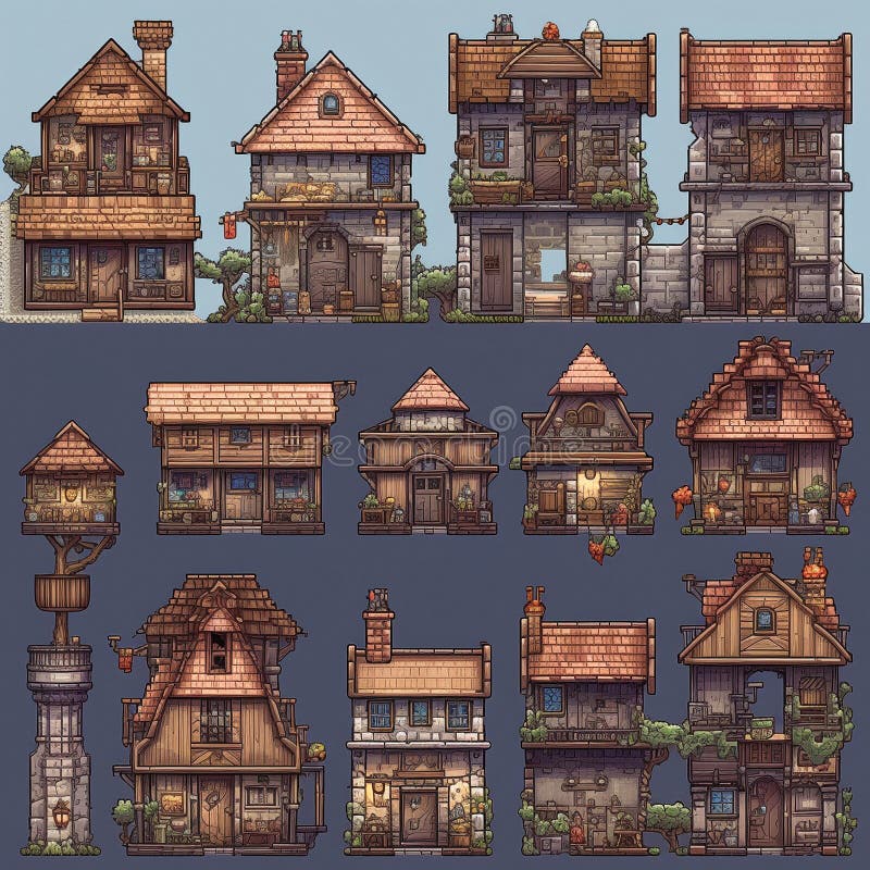 Separate Models of Pixel Buildings. 16 Pixel, Highly Detailed, Games ...