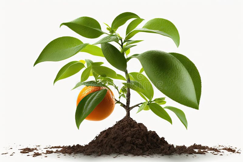 Separated by Its White Background, a Green Sprout Grows. Orange Tree ...