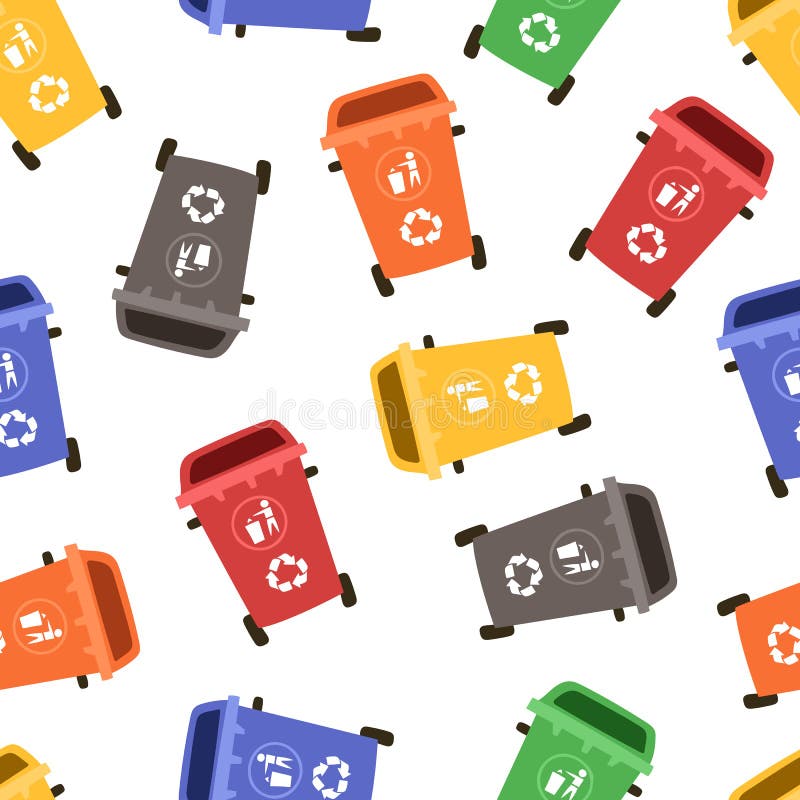 Separation Garbage Cans Boxes Sorting Recycling Bin Seamless Pattern Background Vector ...