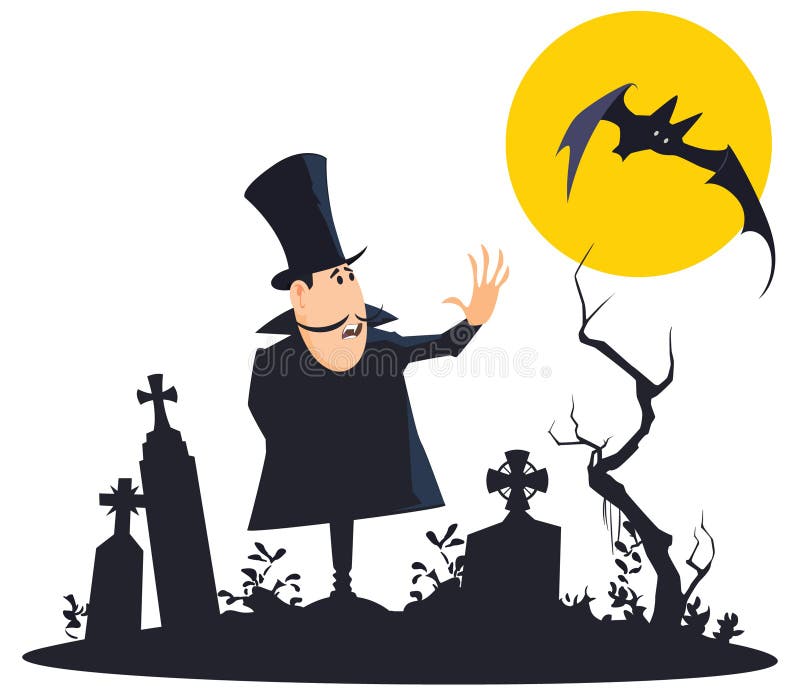 Vampire Says Goodbye Flying Bat. Illustration for Internet and Mobile ...