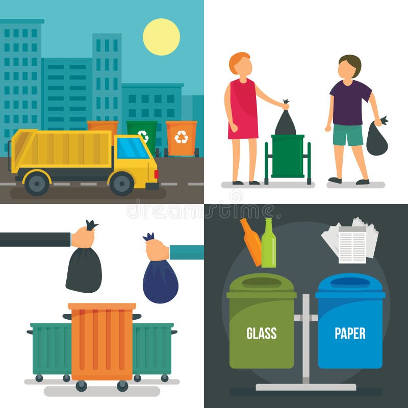 Separation Recycle Bin Banner Set Flat Style Stock Vector Illustration Of Flat Disposal