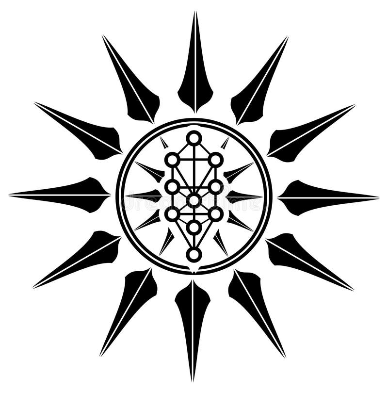 Sephiroth Tree in Stylized Sun, Tattoo, Black and White, Isolated ...