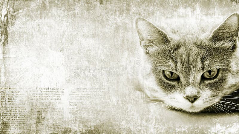 Sepia Cat Portrait, Textured Background, Vintage Newspaper, Design ...