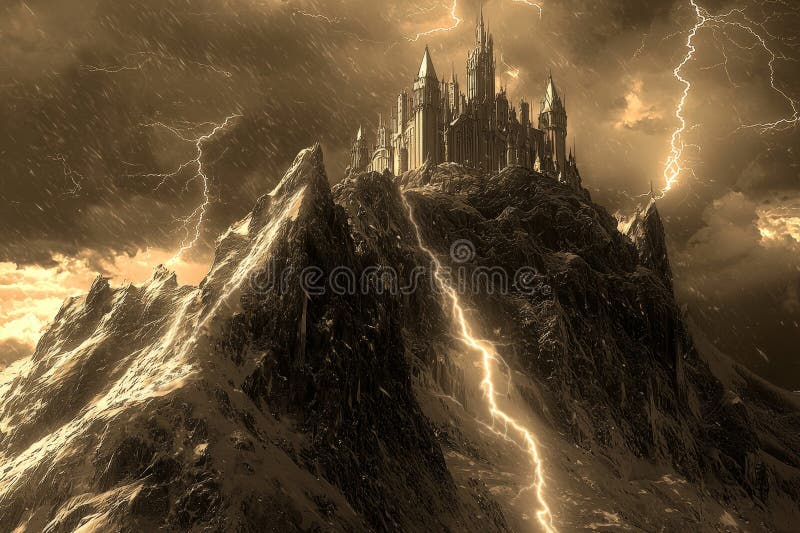 Sepia Fantasy Castle Illustration Created with Generative AI, in a Dark Fantasy Theme Stock ...