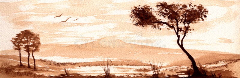 Sepia Landscape stock illustration. Illustration of grass - 10172820
