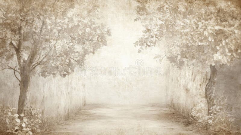 Sepia-toned Forest Path: a Vintage Nature Scene Stock Illustration ...