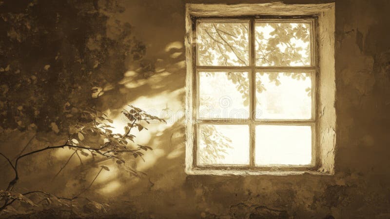 Sepia-toned Image of an Old Window in an Abandoned Building, Light ...