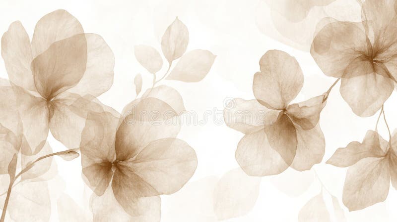 Sepia Watercolor Flowers on White Background Stock Illustration ...